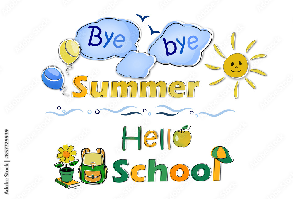 '' Bye bye summer -hello school'' cartoon illustration background with ...