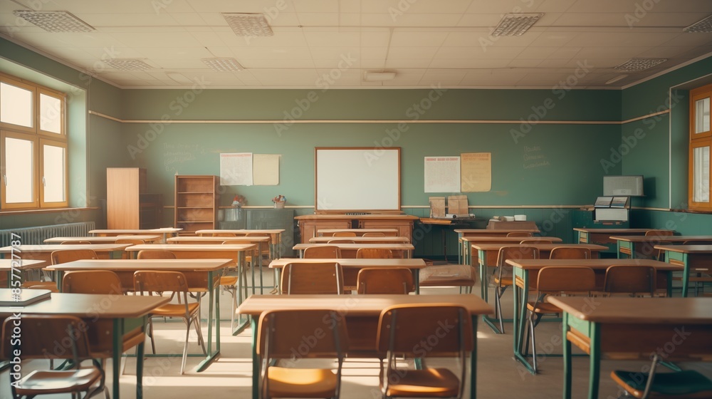 The classroom is empty. The high school idea of back to school Interior ...