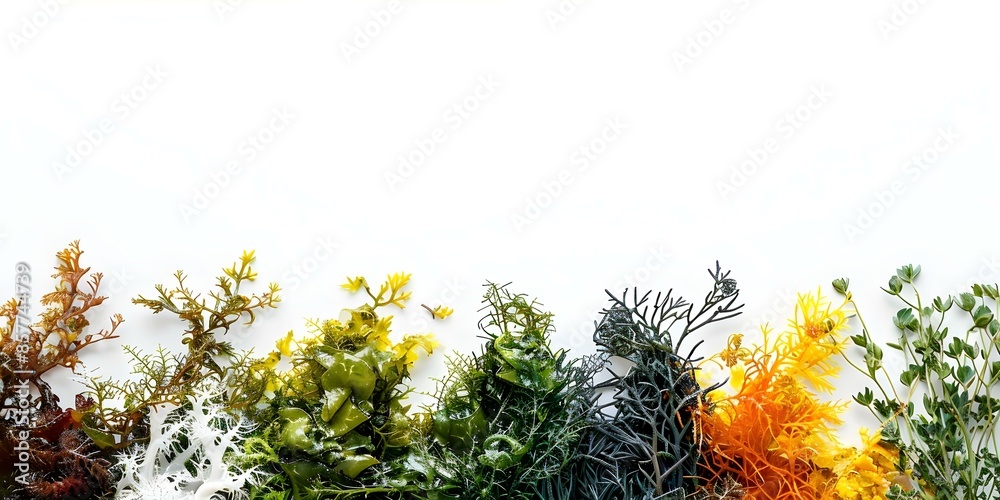 Fucus algae varieties in different colors on a white background ...