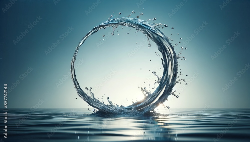 A mesmerizing water splash forms a perfect circular shape above a calm ...