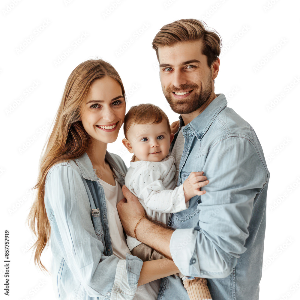 happy american family with one baby standing together and smiling on ...