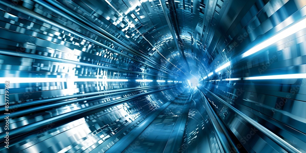 Futuristic spaceship tunnel with time warp portal lightspeed motion ...