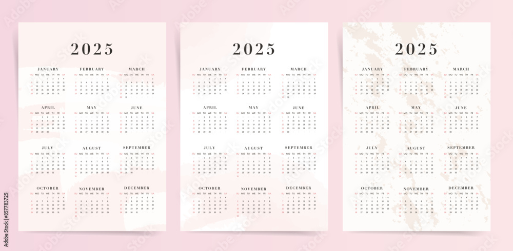 2025 One Page Calendar Template Design. Pink office Calendar for ...