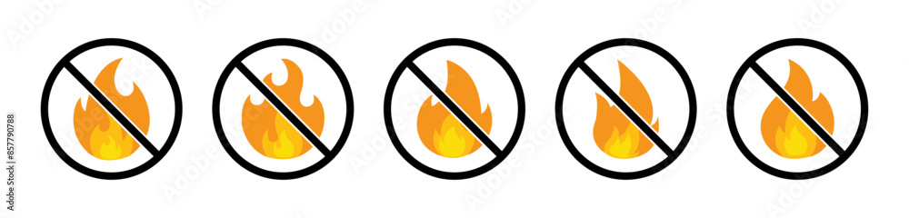 No fire restriction vector icon set with black cross mark. No fire ...