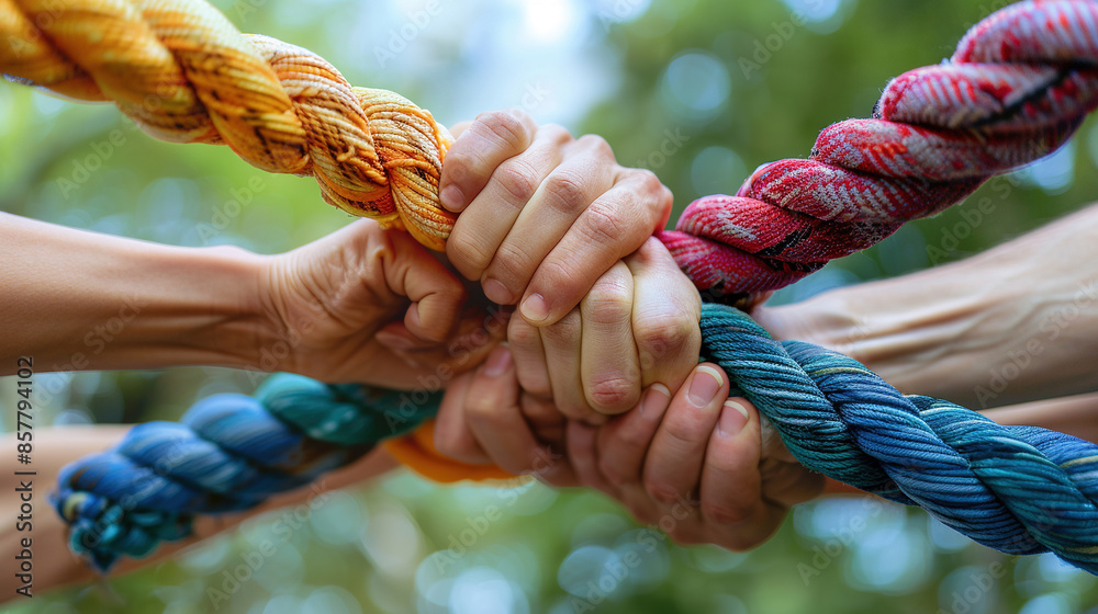 A team rope symbolizes diverse strengths, connecting partnership ...