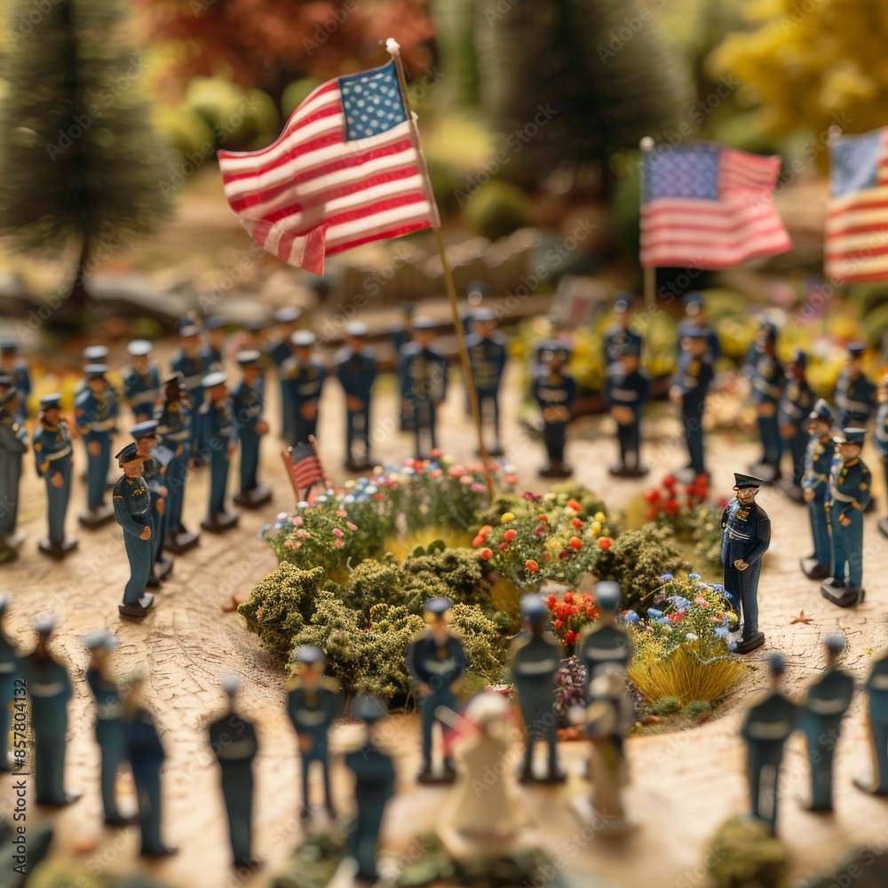Miniature Memorial Day scene capturing the solemnity of miniature ...