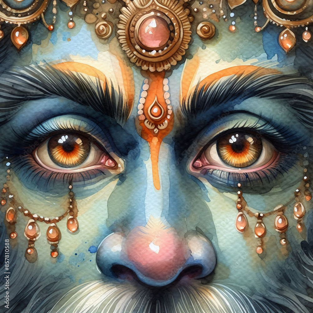 Divine Devotion: Watercolor Illustration of Lord Hanuman's Devotion ...