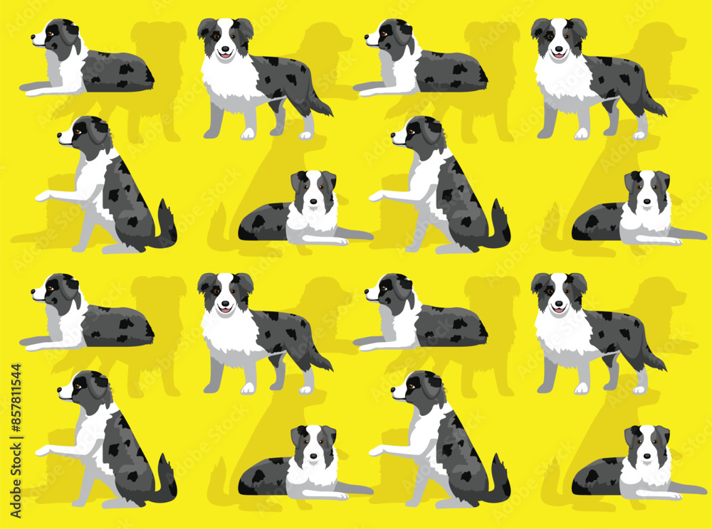 Dog Australian Shepherd Blue Merle Coat Cartoon Cute Seamless Wallpaper ...