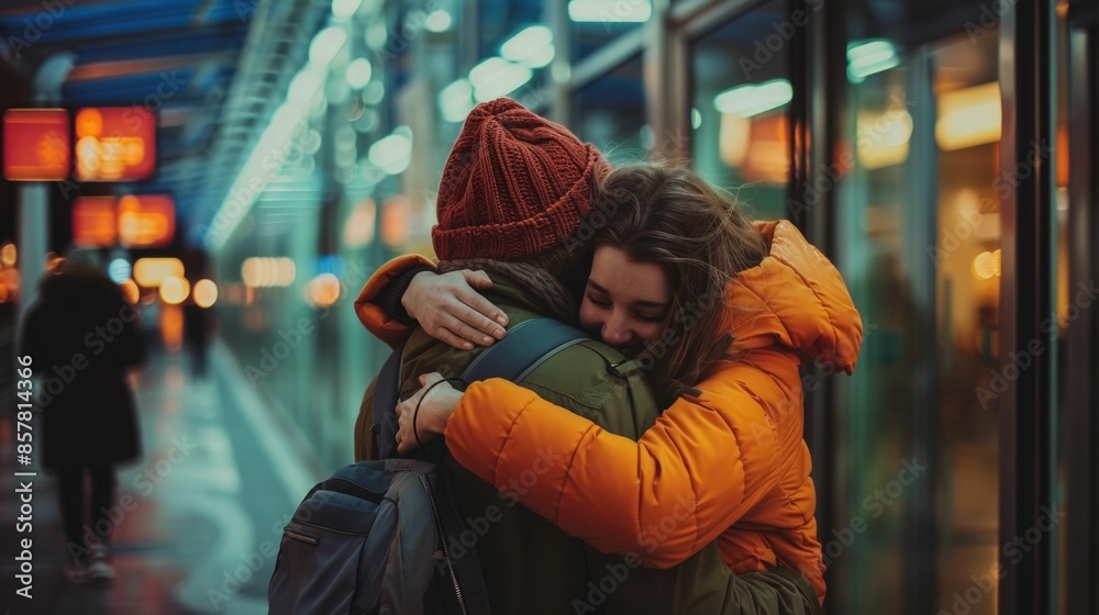 Two people embracing each other tightly with emotion as they say ...
