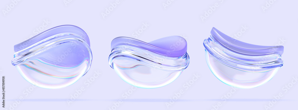 Glass curve wave hemisphere with dispersion effect 3d render icon set ...