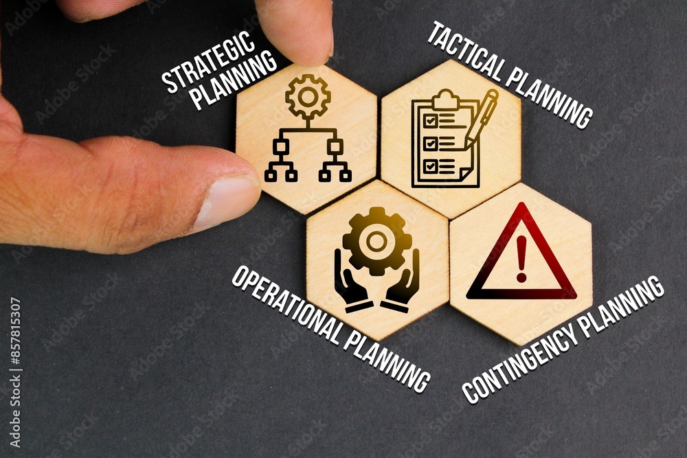 hexagon with icons four major types of plans include strategic planning ...
