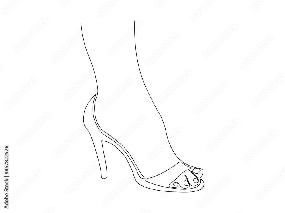 Woman foot in open high heeled shoe.continuous single line art drawing ...