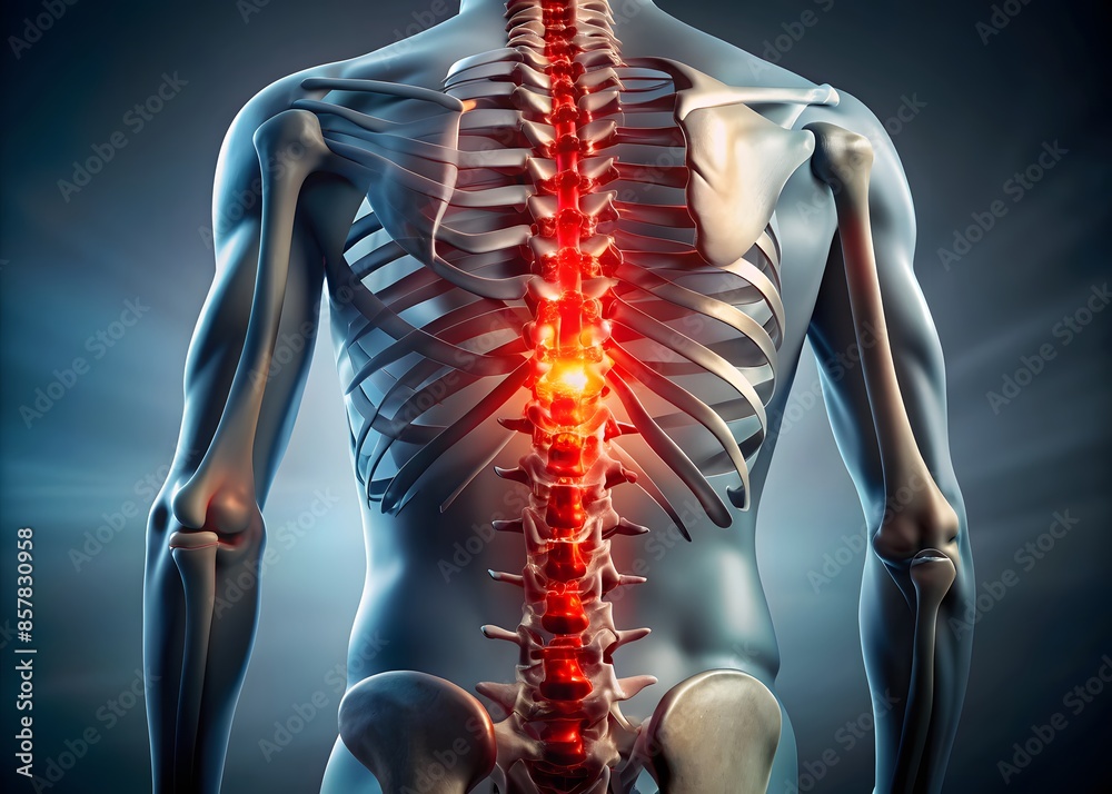 Painful Lumbar Spine. Vertebrae In The Lower Back Highlighted In Red ...