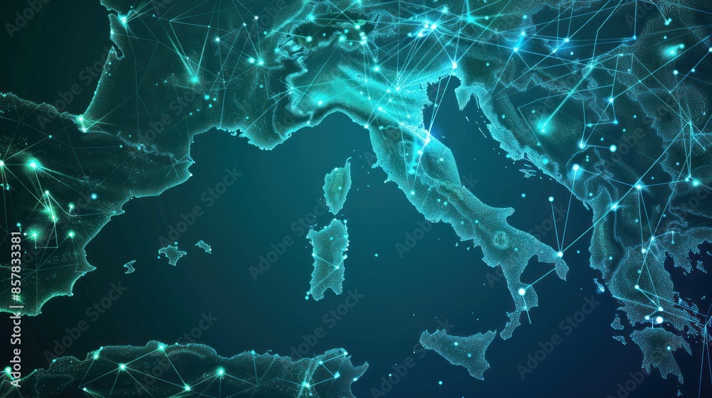 Digital Map of Southern Europe with Connecting Lines Stock Illustration ...