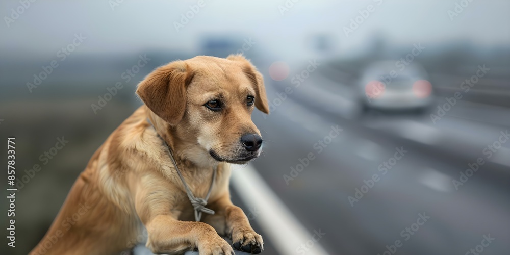 Dog left alone tied to guardrail as owners drive away on highway ...