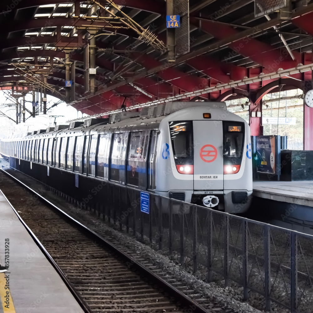 New Delhi, India, June 12 2024 - Delhi Metro train arriving at ...