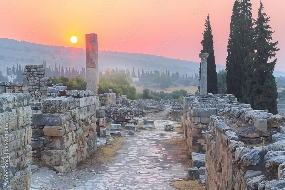 As the final rays of sunlight cast a solemn glow over the ancient ruins ...