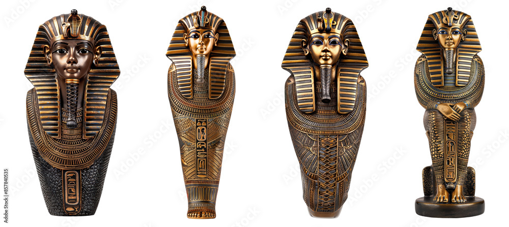 Ancient Egyptian pharaoh sarcophagus statues with intricate designs ...