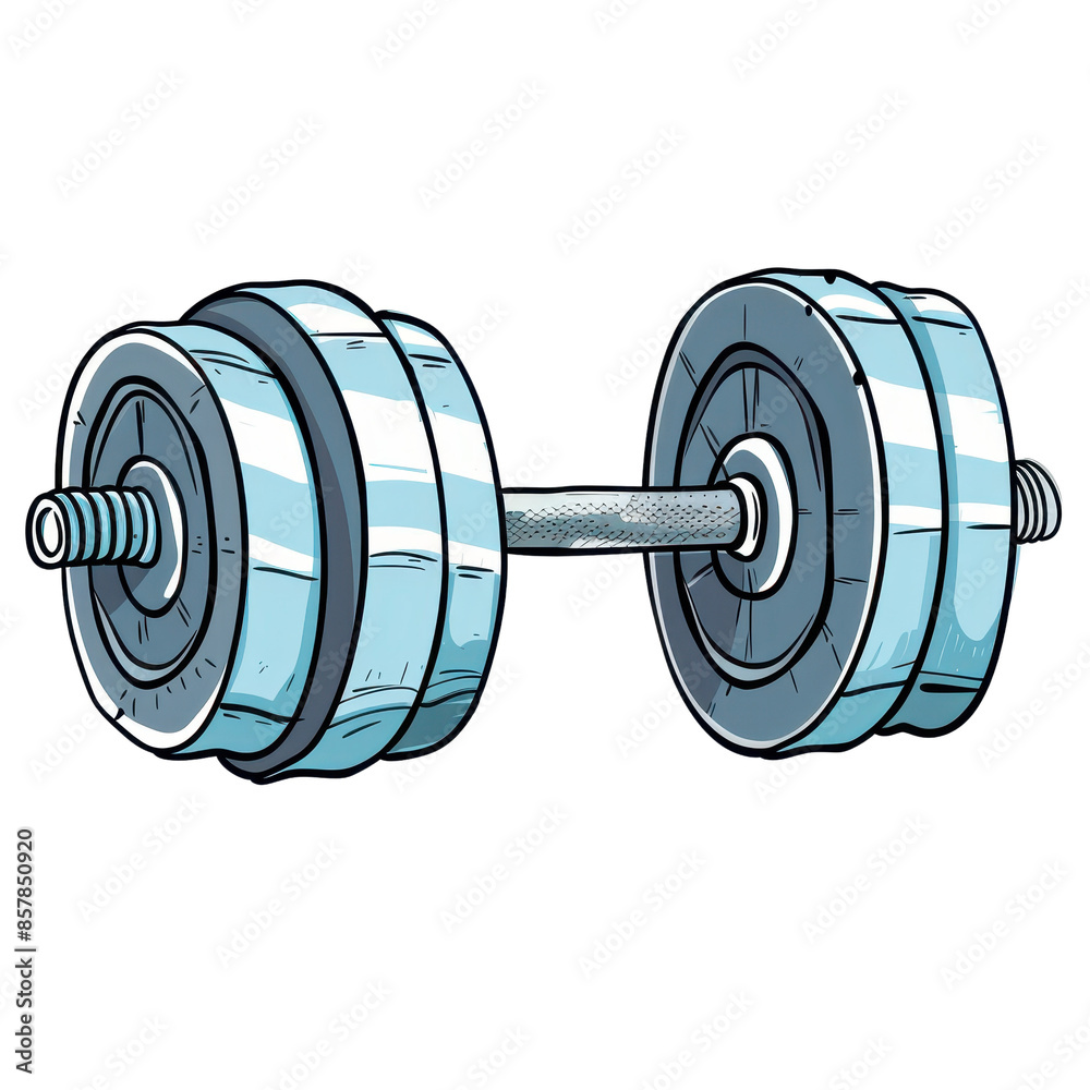 Cartoon illustration of a dumbbell with blue and gray color tones ...