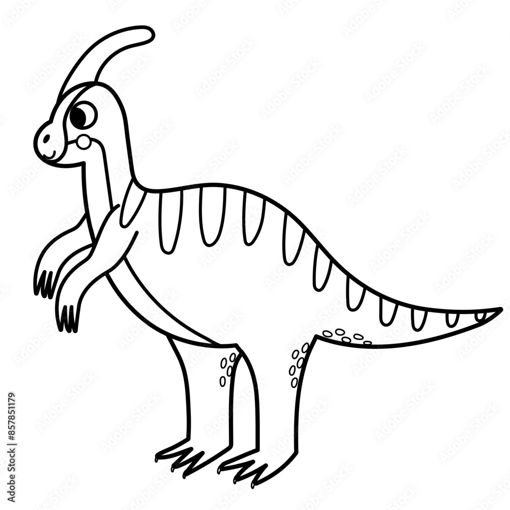 Cute parasaurolophus in black and white isolated element. Funny ...