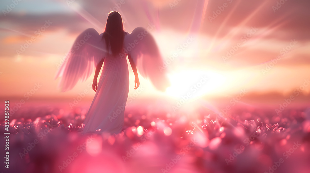 Beautiful divine high priestess goddess standing on a field of ...