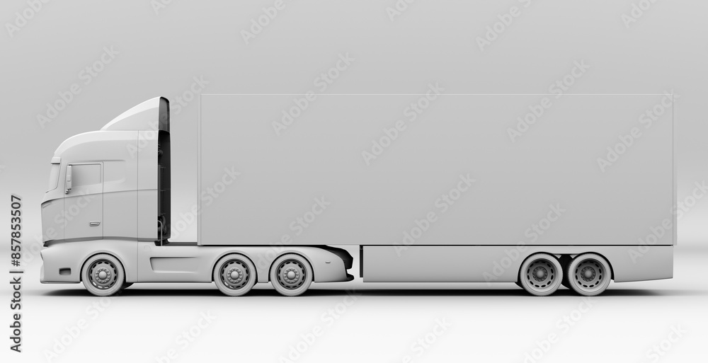 Clay rendering of Hydrogen Fuel cell Semi Truck. Side view. 3D ...