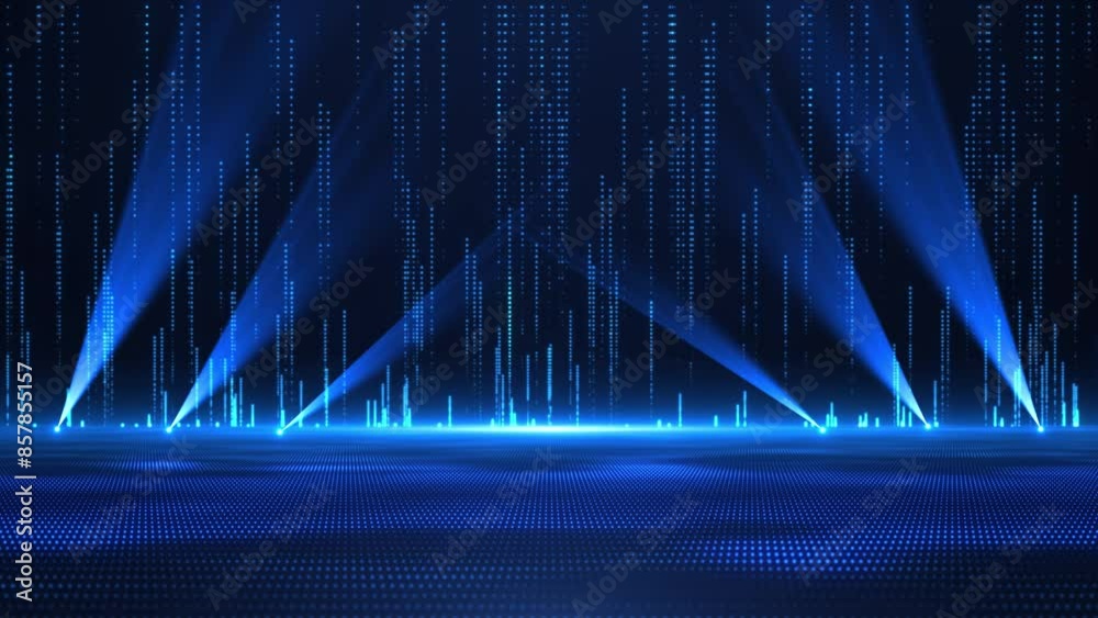 Digital mesh of particles emit light and flow of data points, big data visualization, futuristic ...