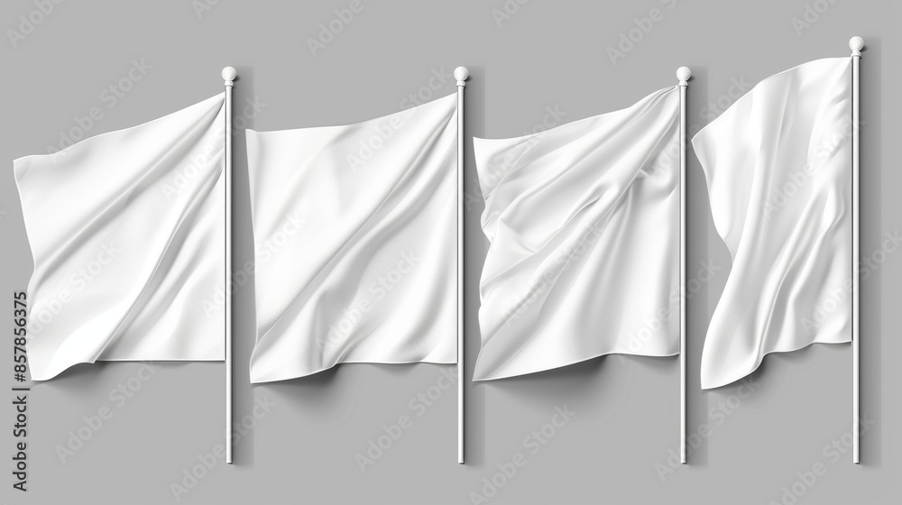 Flags and pennants on poles mockup. Triangle, rectangle, corner and ...