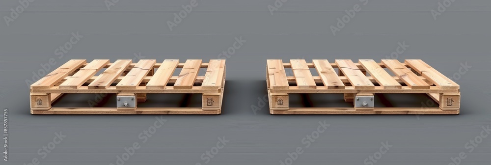 Front and angle view of wooden pallets. Transport and delivery trays ...