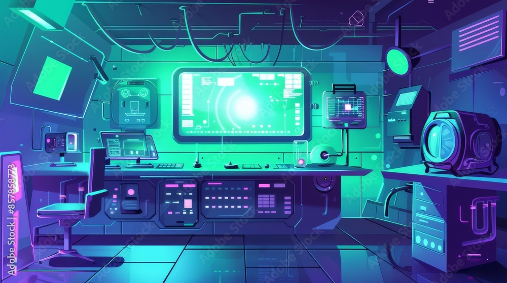 Graphs and computers on a cartoon scientific laboratory - robotic arms ...