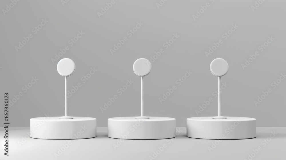 3D white pulpit speech podium with microphone. Rostrum speaker stand ...