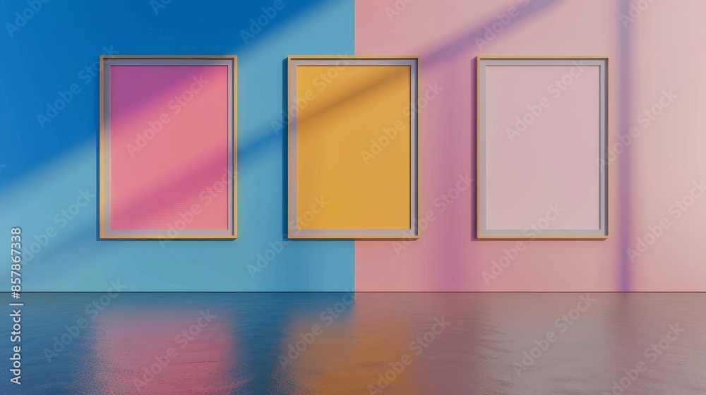 Illustration of abstract three frame on wall, minimalism style, bright ...