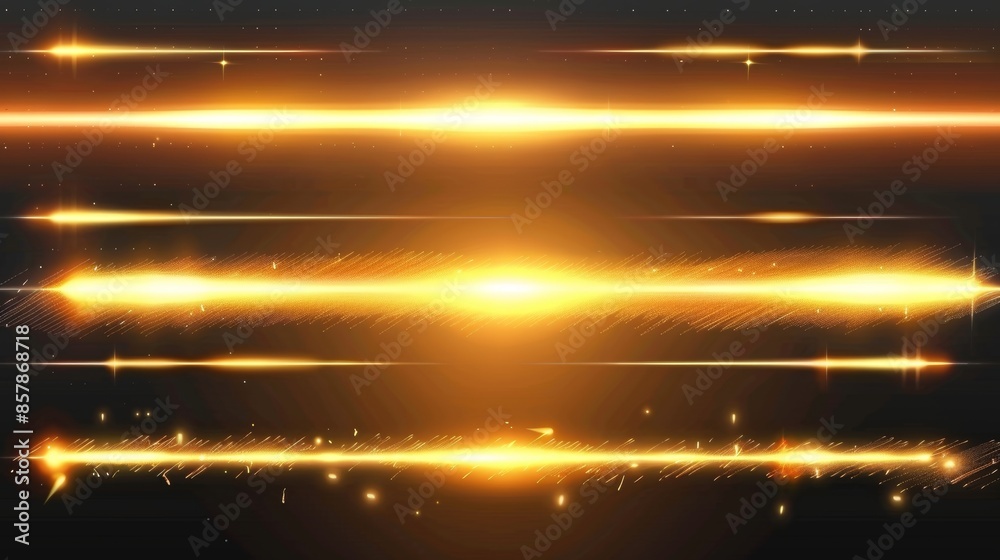 Sparkles, flame streaks, horizontal straight lines with orange light in ...