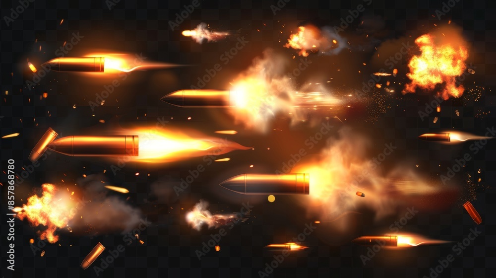 Weapon firing effects. Modern realistic set of gun muzzle flashes ...