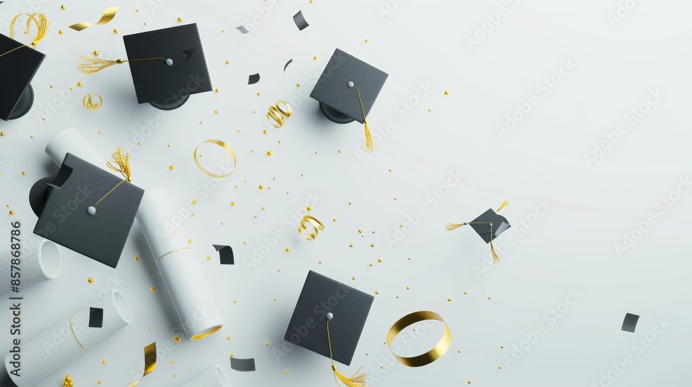 The graduation ceremony. School, college, or university graduation caps ...