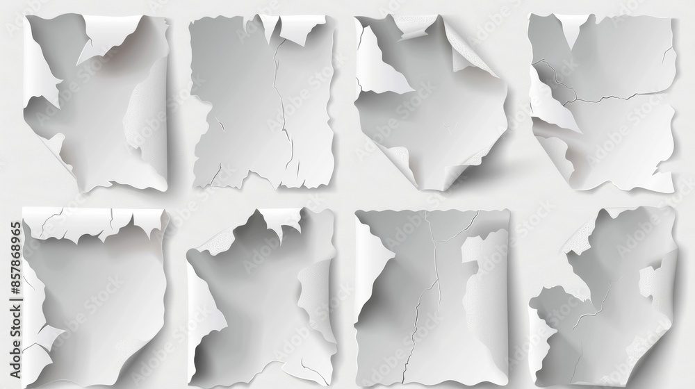 Set of ripped white papers with uneven edges isolated on transparent ...