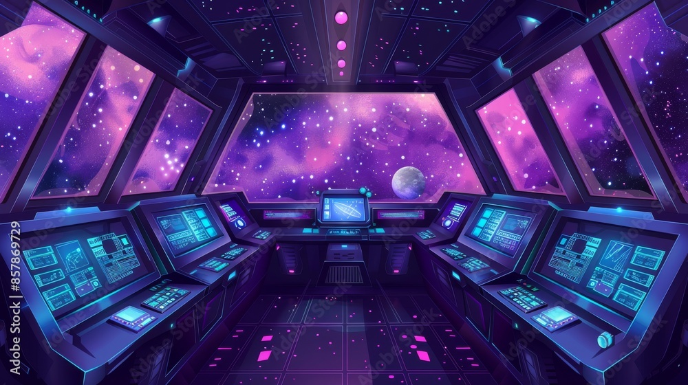 An illustration of the dashboard interface on a shuttle with a ...