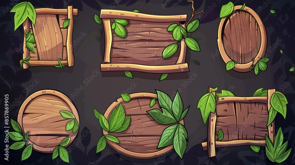 UI game sign board template for jungle. Frame template for text or ...