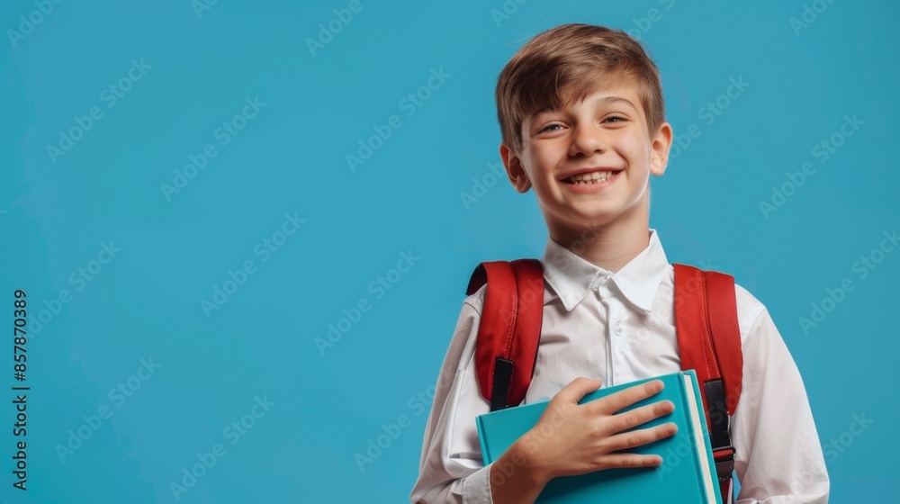 portrait of a smiling Caucasian schoolboy 10 -12 years old in a school ...