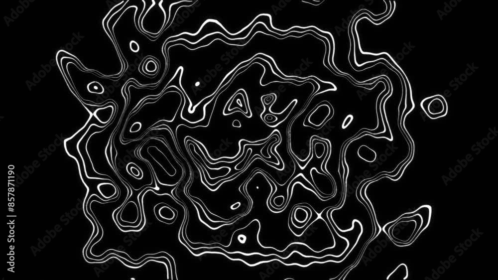 Abstract animated outline topographic contour map. Moving waves on ...