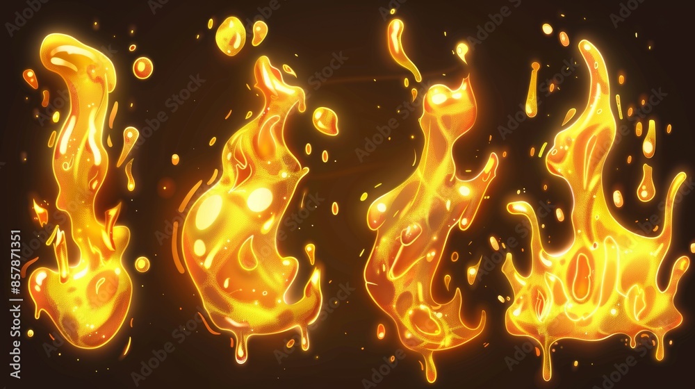 Fire splash effect with yellow and orange lava. Cartoon illustration ...