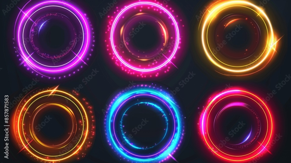 The neon light effect is applied to an abstract magic halo ring ...