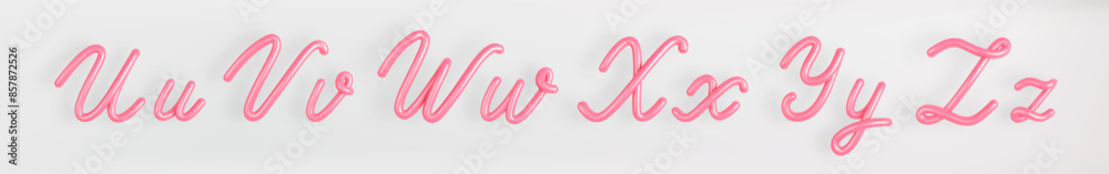 3D Pink Script Set Uppercase and Lowercase Letter U,V,W,X,Y,Z on light ...