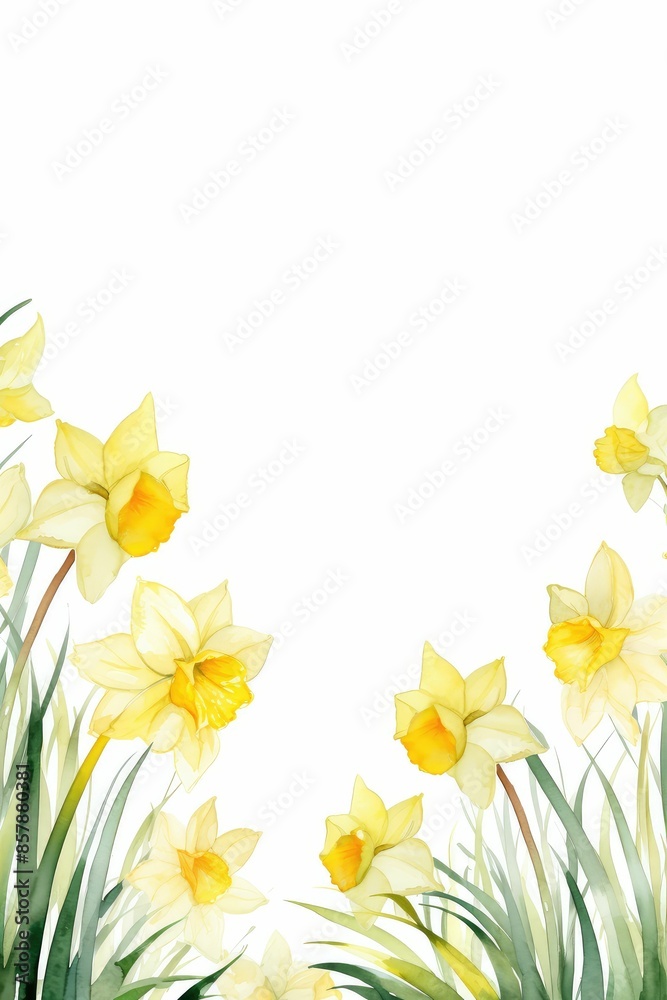 Daffodil field frame or border. watercolor illustration, Perfect for ...