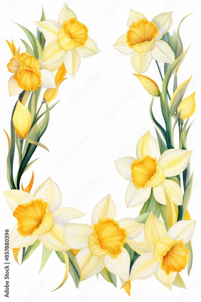 Daffodil field frame or border. watercolor illustration, Perfect for ...