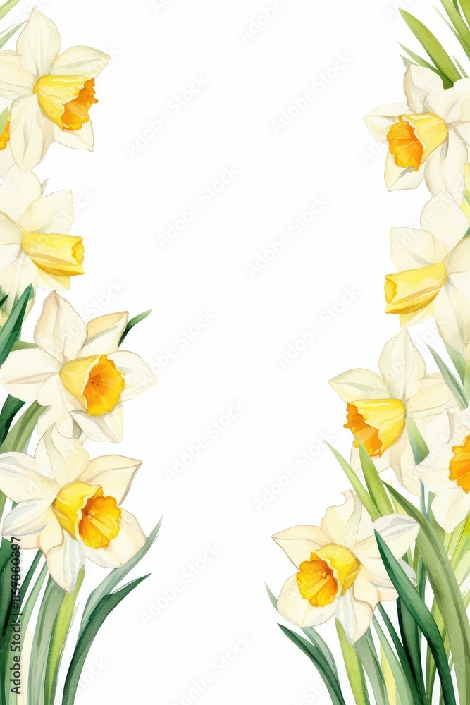 Daffodil field frame or border. watercolor illustration, Perfect for ...