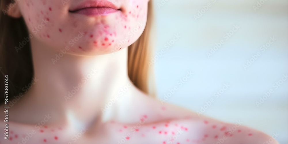 Closeup of red and pink spots on skin potentially a rash. Concept Skin ...