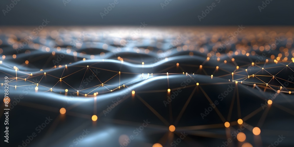 "Tech-Enhanced 3D Grid Network Glowing Digitalization Wave Connecting ...