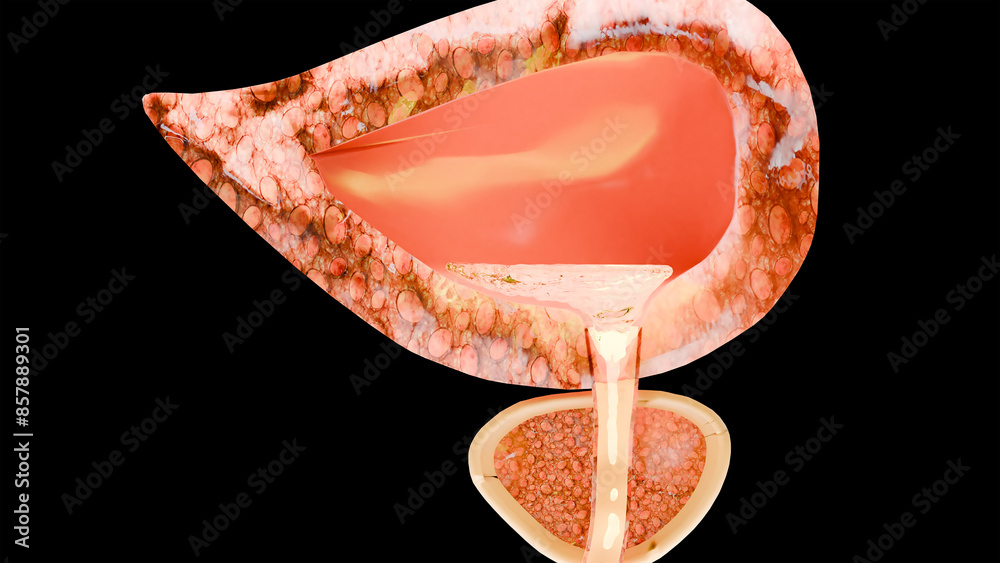 urinary or excretory system, detailed male bladder and prostate gland ...