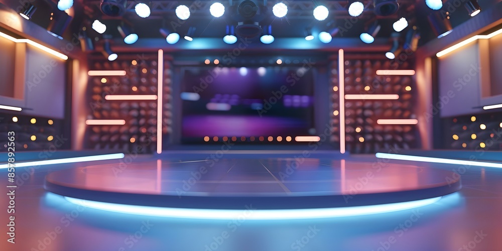 News Program Studio Set with Newscaster Broadcasting Live. Concept TV ...